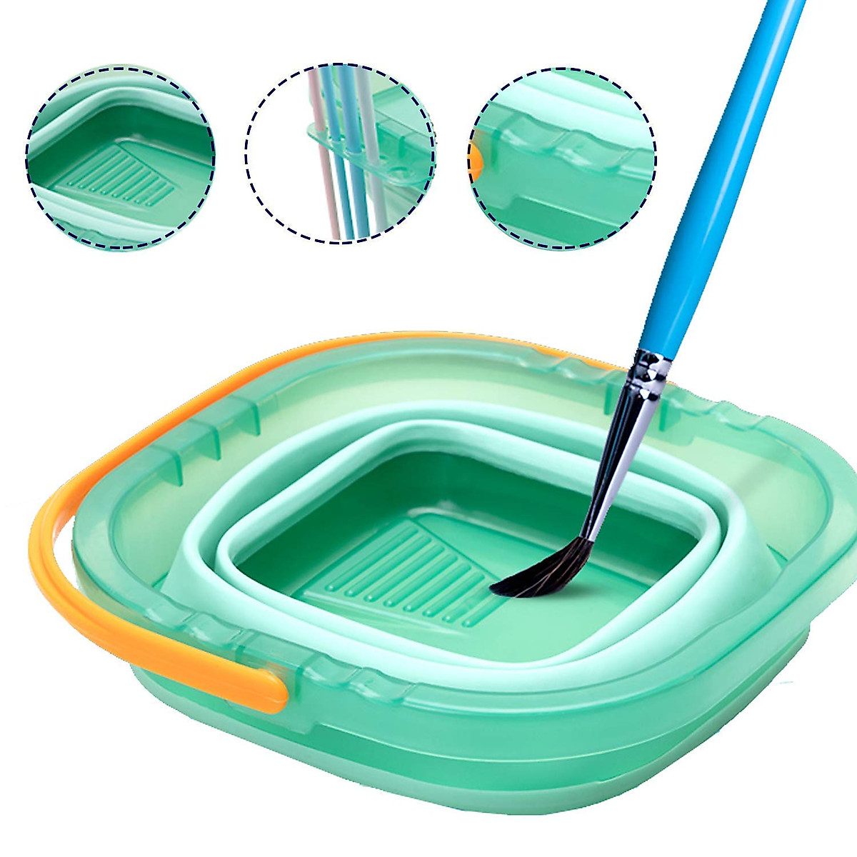 Paint Brush Washer Cleaner Painting Water Cup Bucket Basin Foldable Collapsible 0.8 Gal (Turquoise)