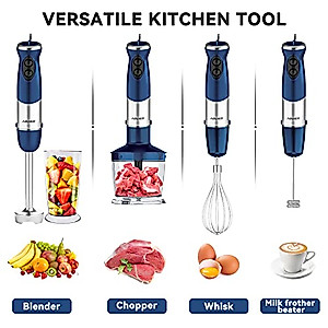 Immersion Blender Hand Blender, Abuler 800W Hand Mixer Stick, 5-in-1, 12 Speed BPA-Free Stick Blender 304 Stainless Steel, Chopper, Whisk, Milk Frother, Beaker, Smoothies, Milkshake, Purée Baby Food, Sauce, Dips, Mayo