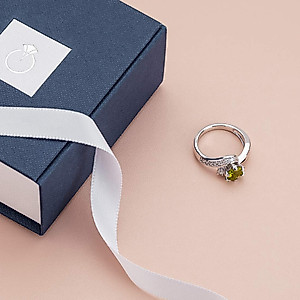 PEORA Peridot Ethereal Solitaire Ring for Women 925 Sterling Silver, Natural Gemstone, 0.75 Carat Round Shape 6mm, Comfort Fit, Size 7