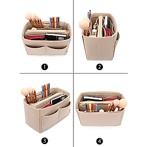 LEXSION Felt Purse Bag Organizer Insert with zipper Bag Tote Shaper Fit Speedy Neverful PM MM 8021 Beige M