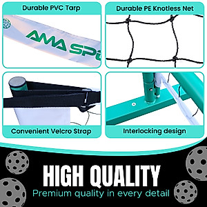 AMA SPORT Portable Pickleball Net System Regulation Size Net 22FT for Indoor and Outdoor-Designed for All Weather Conditions-Powder Coated Steel Post-600D Driveway Bag
