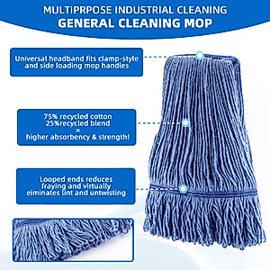 (3 Pack) Mop Head Replacement, Mop Heads Commercial ,Blue Cotton Looped End String, Wet Industrial Cleaning Vintage Mop Head Replacements Refill, Swinger Loop Mop, for Heavy Duty Mop Heads,Light Blue