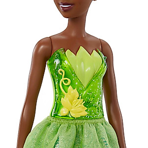Mattel Disney Princess Toys, Tiana Fashion Doll, Sparkling Look with Brown Hair, Brown Eyes & Tiara Accessory, Inspired by The Princess & The Frog