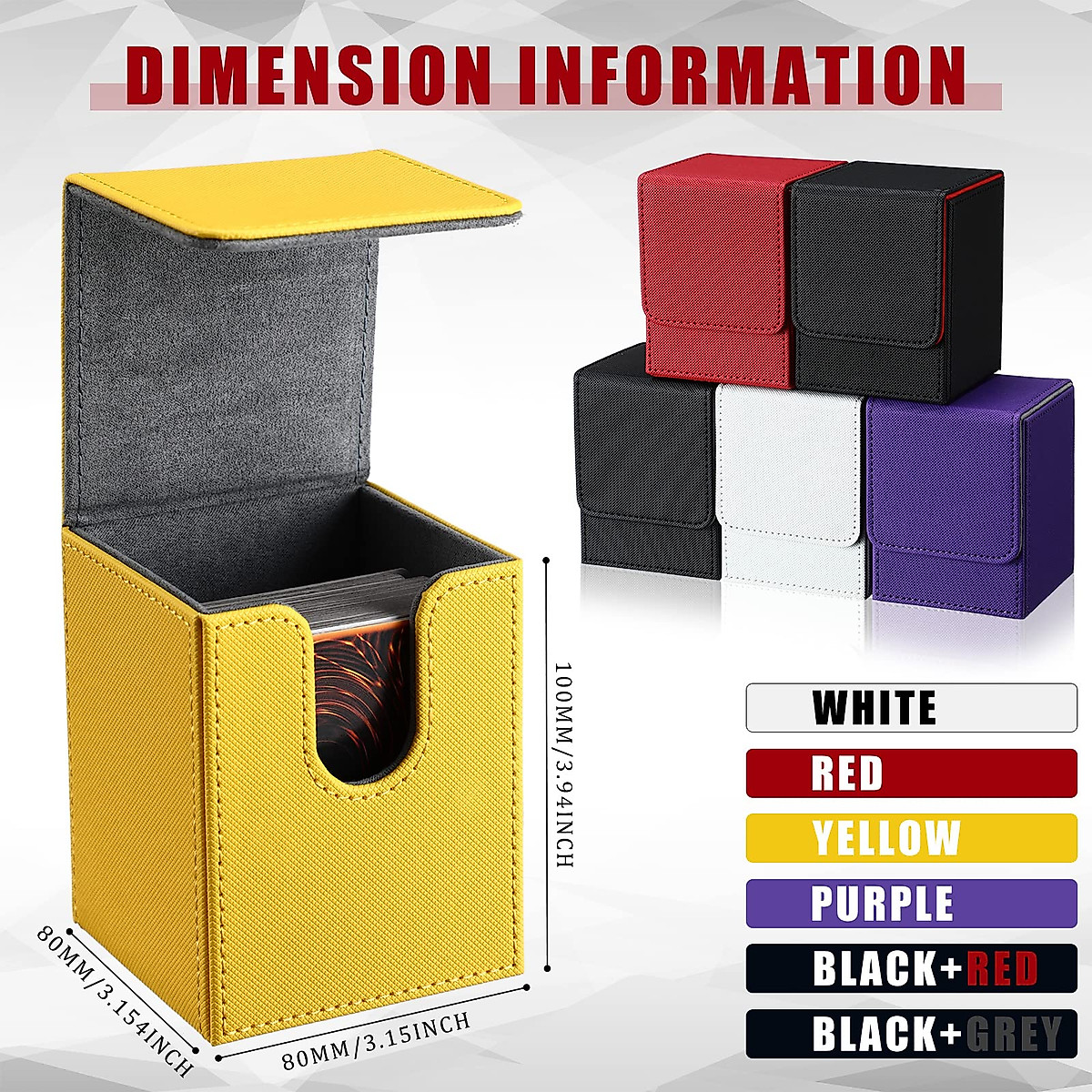 6 Pack Leather Deck Card Boxes 100+ Card Deck Game Box Magnetic Playing Card Deck Card Storage Box for 100 Plus Cards Compatible with MTG TCG (White,Black,Black Red,Red,Yellow,Purple, Vertical)