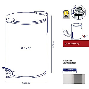 Kela Bathroom Trash Can with Soft Close, Step-On Lid, Silver, 0.8 Gallons, 9 inches Tall, Small Waste