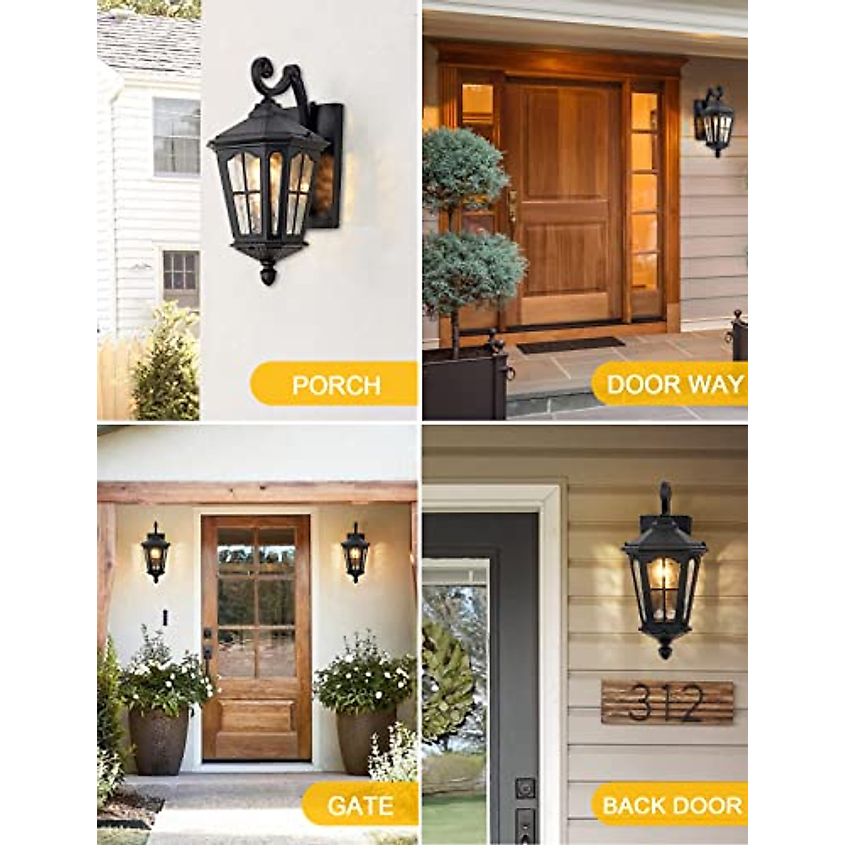 GYDZ Outdoor Wall Mount Light Fixture, Dusk to Dawn Outdoor Porch Light, Exterior Light Fixture Wall Mount, Anti-Rust Waterproof Matte Black Wall Light with Water Ripple Glass for Doorway,15'75''H