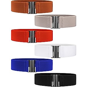 6 Pieces Elastic Belt Stretchy Belt Vintage Waist Belt with Metal Buckle for Women Girl