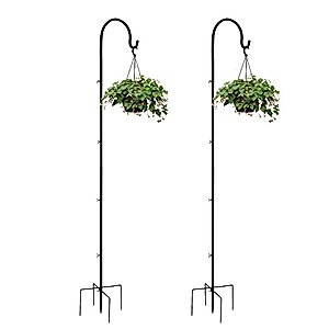 MorTime 2 Pack Outdoor Shepherd Hooks with 5 Prong Base, 77 inches Heavy Duty Extendable Metal Garden Hanger Stake Pole for Plants Bird Feeders Wind Chimes Garden Decorations