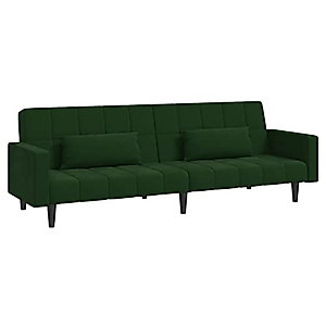 RMPOOML Modern Sofa, Home Sofa Seating, Outdo or Patio Sofa, 2-Seater Sofa Bed with Two Pillows Dark Green Velvet for Living Room, Bedroom, Office, Apartment