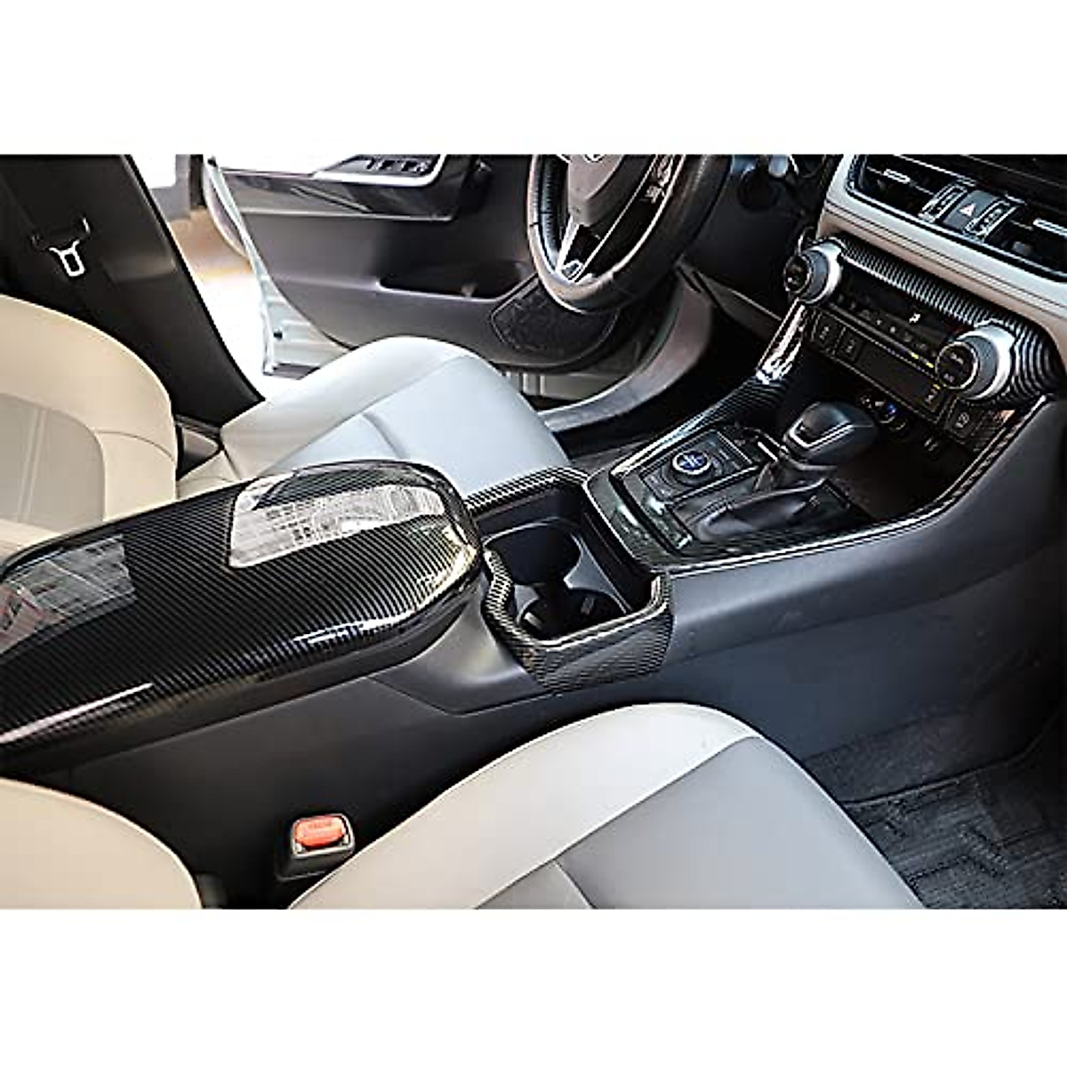 Xotic Tech Inner Water Cup Holder Panel Frame Cover Trim, Carbon Fiber Pattern, Compatible with Toyota RAV4 2019-2022