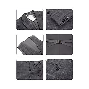 Mens Checked Suit Slim Fit Wedding Suit Casual Plaid Prom Homecoming Suit Dress Tux Suit Grey Blazer Jacket Vest Pants XS