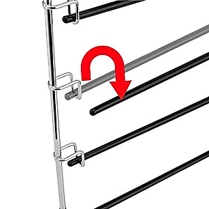 JAPCHET 6 Pack Pants Hangers Non Slip Space Saving Pants Hangers 5 Layers Stainless Steel Pants Hangers Swing Arm Space Saver Clothing Hangers Closet Organizer for Scarfs Trousers Ties, Black