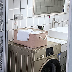 LordCom Storage Bins with Sturdy Cotton Handles(1 Pack) , Fabric Storage Baskets for Organizing use for Office & Home, Book, Clothes, Toys, Closet Boxes (Small, Pink, 12.2x8.3x6.3 inches)