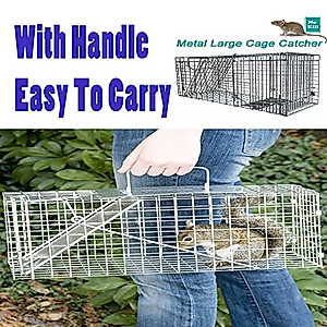 Large Humane Rat Trap Humane Catch and Release Indoor / Outdoor, 24inch Humane Mouse Traps, Reusable Garden Rat Rabbit Trap Mouse Cage Trap for Squirrel, Raccoon, Mole, Gopher, with Handle Protector