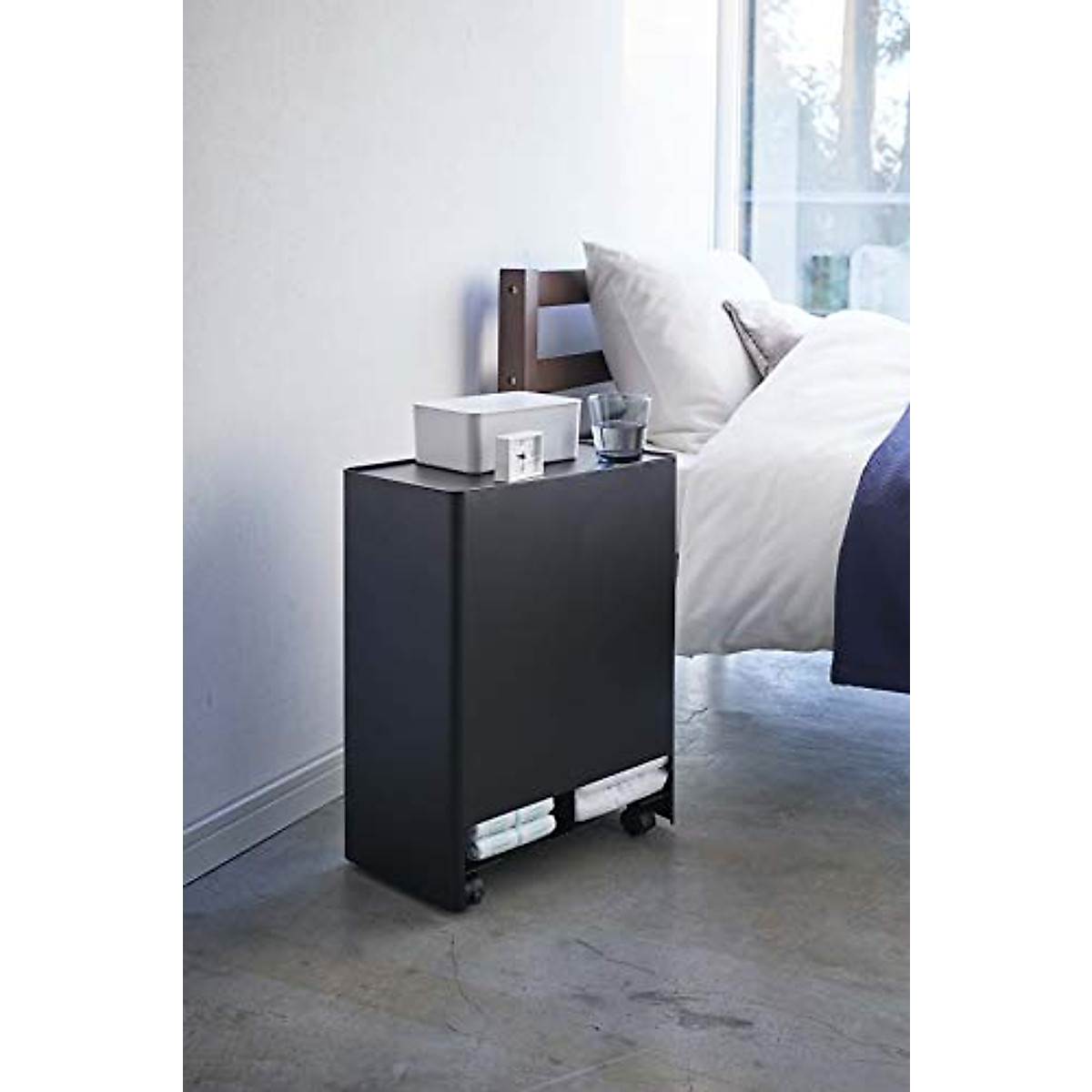 Yamazaki Home Organizer Stacker/Nursery Diaper Dispenser | Steel | Rolling Carts, One Size, Black