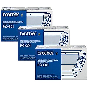 3 X Brother PC-201 Ink Cartridge - Black - Retail Packaging