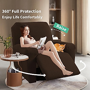 YEMYHOM 4 Pieces Stretch Recliner Slipcover Latest Jacquard Recliner Chair Cover with Side Pocket Anti-Slip Fitted Recliner Cover Couch Furniture Protector with Elastic Bottom (Recliner, Dark Coffee)