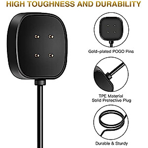 [2-Pack] Charger Cable Compatible with Smart Watch Fitbit Sense/ Versa 3, Replacement USB Charging Cradle Dock Stand Cable (3.3 ft/1.0ft)