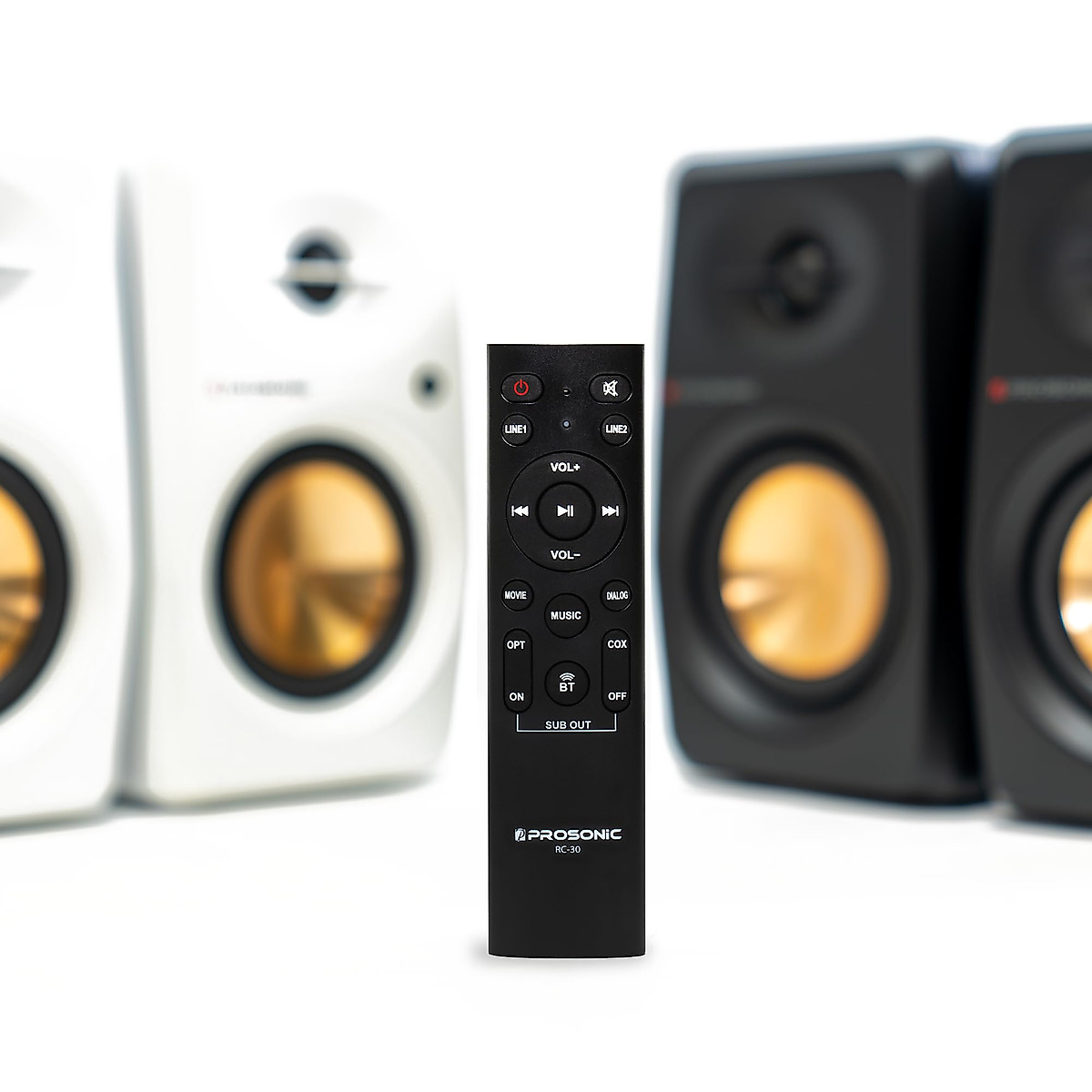 Prosonic BT30 Active Powered Bluetooth Bookshelf Speakers, Studio Monitor, Home Theater, Turntable, with Optical Input, Coaxial Input, 2X RCA Aux Line Input, 80 Watts, (White)