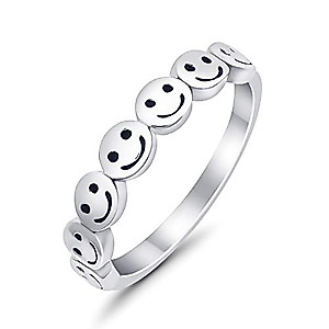 Blue Apple Co. Sterling Silver Size-11 Smiley Face Band Ring Round 925 Sterling Silver