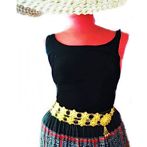 PunPund Belt Thai Gold Plate Star Flower Vintage Women Thailand Costume Wedding Chain Dress Dance Ram Thai 40-41 Inches