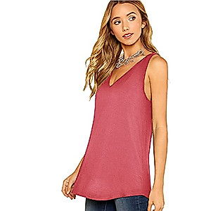 Verdusa Women's V Neck Longline Dolphin Hem Loose Tank Top Watermelon Pink XS