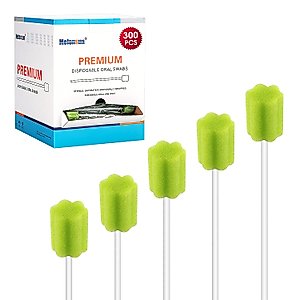 300 Pcs Oral Swabs- Unflavored & Sterile Disposable Mouth Swabs Sponge for Mouth Cleaning- Individually Wrapped (Green)