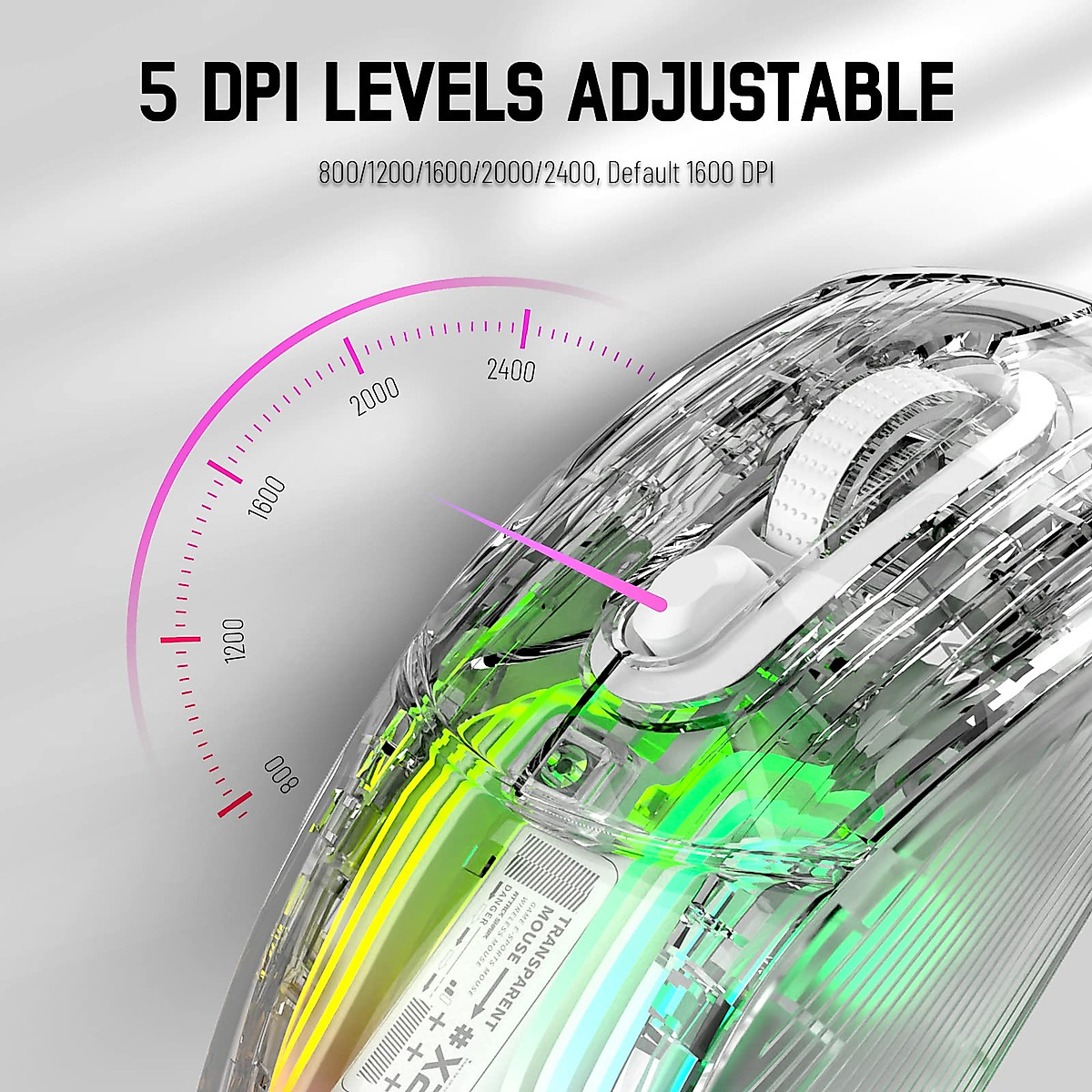Wireless Gaming Mouse PC Transparent Shell Computer Mice with Dual mode BT5.0/2.4G,PixArt Chip 3D RGB Lighting,Ergonomic 7 Buttons,Rechargeable Mute Mouse for PC Laptop Tablet PS4 PS5 Xbox one