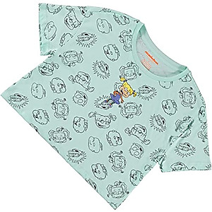 Nickelodeon Ladies 90's Fashion Shirt - Rugrats Angelica and Reptar Allover Crop Top Skimmer Tee (Mint, Small)