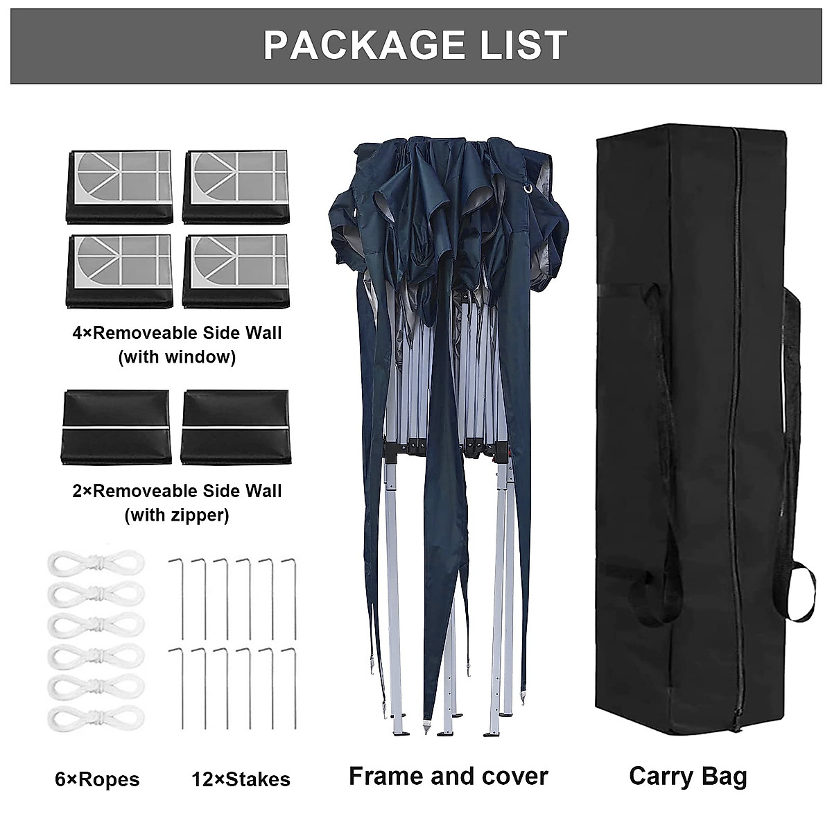 TUKAILAI 10' x 20' Pop Up Gazebo Marquee, Anti-UV Party Wedding Tent Event Shelters with 6 Removable Sidewalls & Carry Bag, Heavy Duty Instant Canopy for Outdoor Camping Garden Patio (Blue)