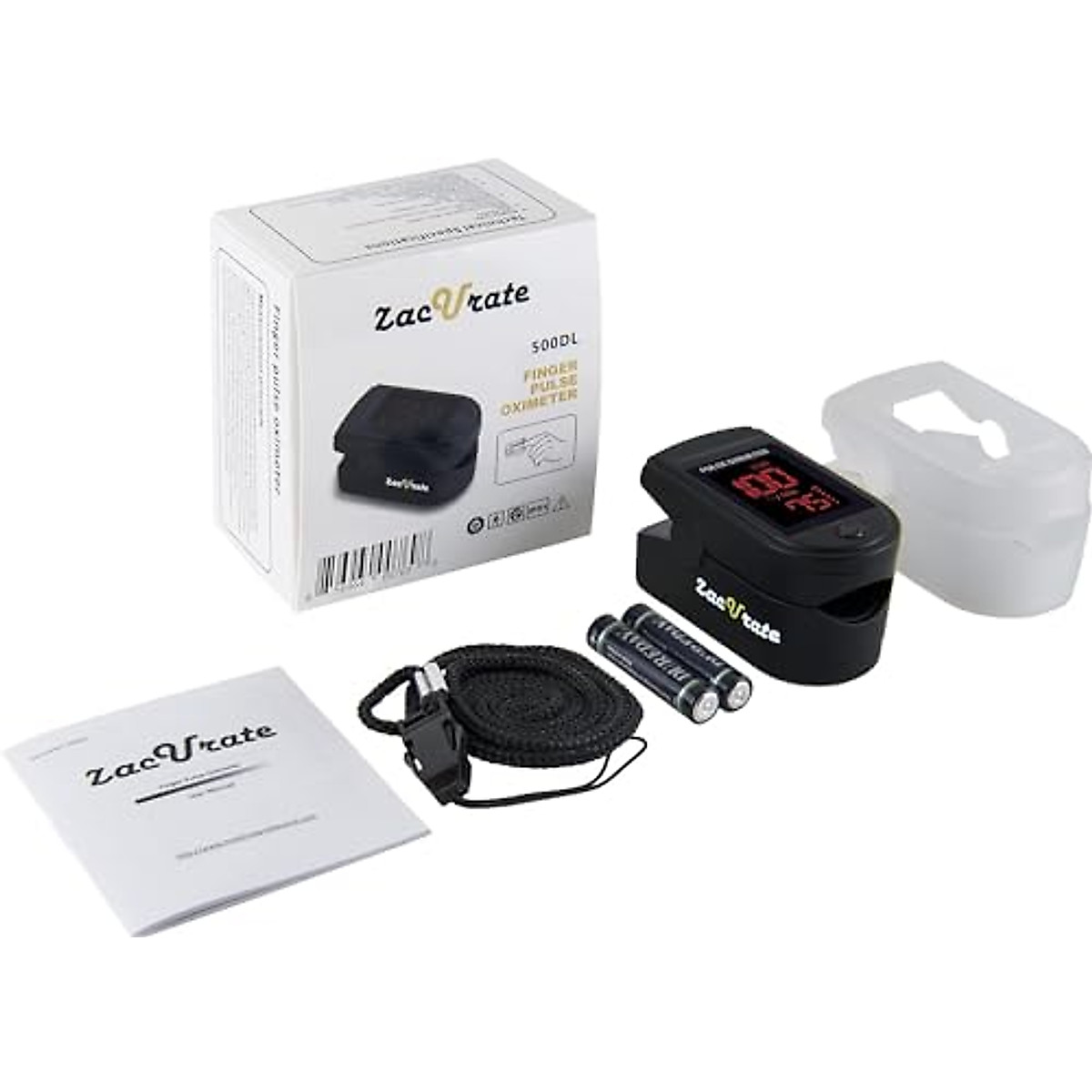 Zacurate Pro Series 500DL Fingertip Pulse Oximeter Blood Oxygen Saturation Monitor with Silicone Cover, Batteries and Lanyard (Royal Black)