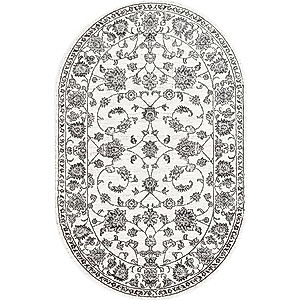 Unique Loom Boston Collection Area Rug - Floral (5' 3" x 8' Oval, white Gray/ Ivory)