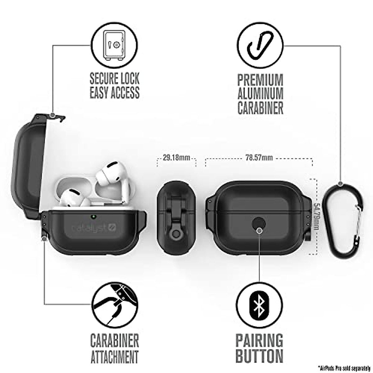 Total Protection Bundle, 2 Waterproof Cases for Airpods Pro. Secure Locking System, Full-Body Protective Rugged case, Shockproof, Carabiner