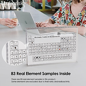 Periodic Table with Real Elements Inside, Acrylic Periodic Table Display with 83 Real Elements Samples, Craft, Teaching Tool, Gift for Kid, Students, Teacher, Science Lovers, 6*4.5*0.8 inch