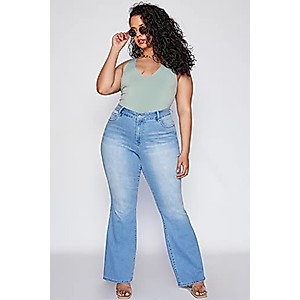YMI Classic Essential Casual Bell Bottom Boot Cut Flared Plus Size Jeans for Women (Light wash Denim,16)