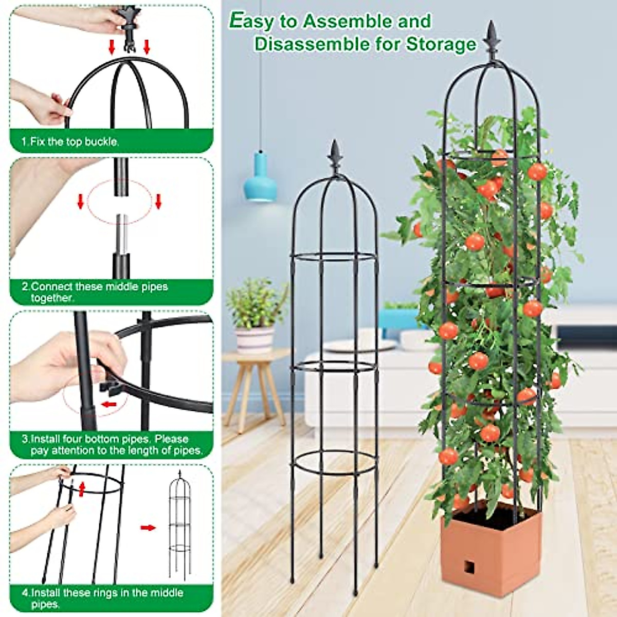 Plant Cages and Supports, Deaunbr Tomato Cage 6FT Tall Plant Stakes Heavy Duty Garden Trellis for Indoor & Outdoor Plants, Climbing Plant, Tomatoes, Vegetables, Fruits, Flowers, Pots, Vines -1 Pcs