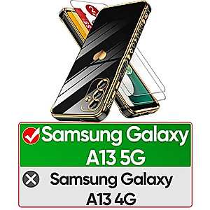 LeYi for Samsung Galaxy A13 5G Case: with Screen Protector [2 Pcs]+ Full Camera Protection, Love Heart Plating Girly Women Cute Luxury Soft TPU Case for Samsung A13 5G, Black