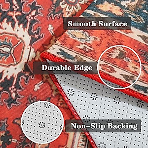 Comeet Washable Runner Rug - 2x6 Boho Hallway Runner Rug, Non-Slip Kitchen Bathroom Runner Rugs, Long Vintage Accent Area Rug for Entryway Laundry Bedroom Red/Blue