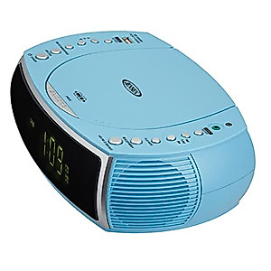Jensen Sky Blue Modern Home CD Tabletop Stereo Clock Digital AM/FM Radio CD Player Dual Alarm Clock CD Top-Loading Player | USB Charging Port DV 5V 800mA | Headphone Jack | 0.9 Display Green LED
