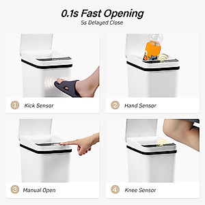 FRESHLIX Bathroom Garbage Can with Lid, 2.6 Gallon Diaper Trash Can, Automatic Trash Cans Touchless, Slim Waterproof Smart Trash Can for Bedroom, Bathroom, Office, Living Room, Toilet, RV