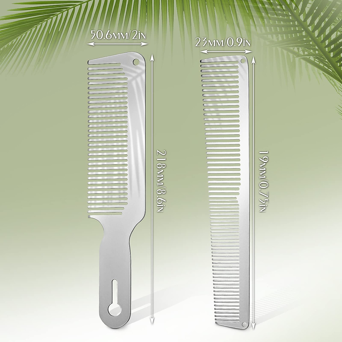 Patelai 2 Pieces Metal Comb Set, Stainless Steel Blending Comb Fine Styling Cutting Comb Flat Top Clipper Comb Metal Detangling Comb for Men Women Salon, Silver