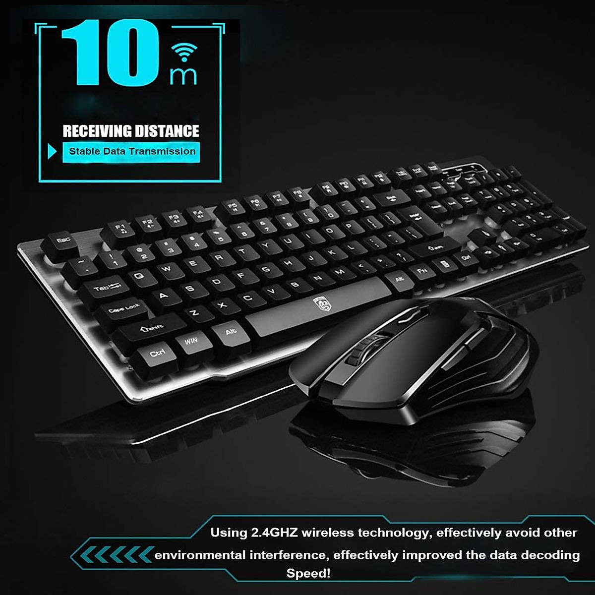 Keyboard and Mouse Combo,2.4G Wireless Mechanical Hand Feel Ergonomic Multimedia Gaming Keyboard +1600DPI Optical Mouse+Mice Pad for Laptop PC Smart TV MacBook (Black)