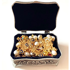 elegantmedical HANDMADE Gold Wire Wrapped Bead AAA White 9mm Real Pearl & Enamel Bead Rosary Cross NECKLACE BOX