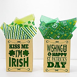 Whaline 120 Sheet St. Patrick's Day Tissue Paper Shamrock Wrapping Paper Lucky Clover Gift Wrapping Paper Irish Holiday Art Paper for Home DIY Gift Bags Party Favor Decor, 14 x 20 Inch