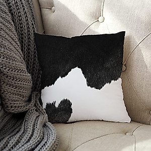 Leaveland Black White Cowhide Print Throw Pillow Cover,18x18 Inch Cow Skin Faux Fur Pillow Case,Decorative Leather Pillowcase Outdoor Indoor Lumbar Cushion Slip for Western Southwestern Home Decor