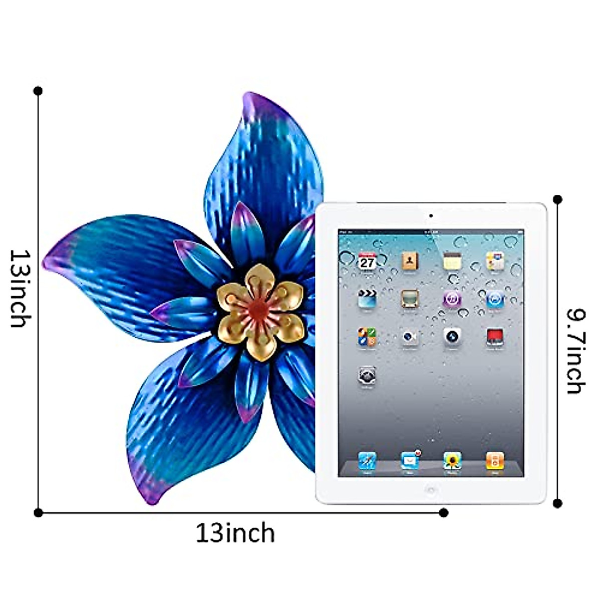 WENYLE Metal Flower Wall Decor Wall Sculpture Art Indoor Outdoor Hanging Decor for Garden Yard Lawn Fence Living Room Bedroom 13 Inches Charming Blue