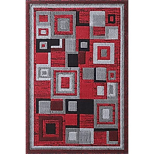 GAI LO Majestic Indoor Rug for Room Anti Slip Rug - 6X9' Feet Area Rug for Office - Soft and Plush Rug for Living Room Polyester Material - Jute Backing Keep Rug in Place - Light Grey-RED