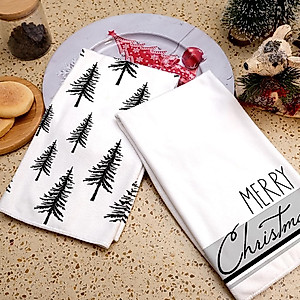 ARKENY Christmas Dish Towels for Christmas Decor Black Xmas Tree Kitchen Towels 18x26 Inch Grey Stripe Washcloths Seasonal Merry Christmas Hand Towel for Bathroom Set of 2 AD015