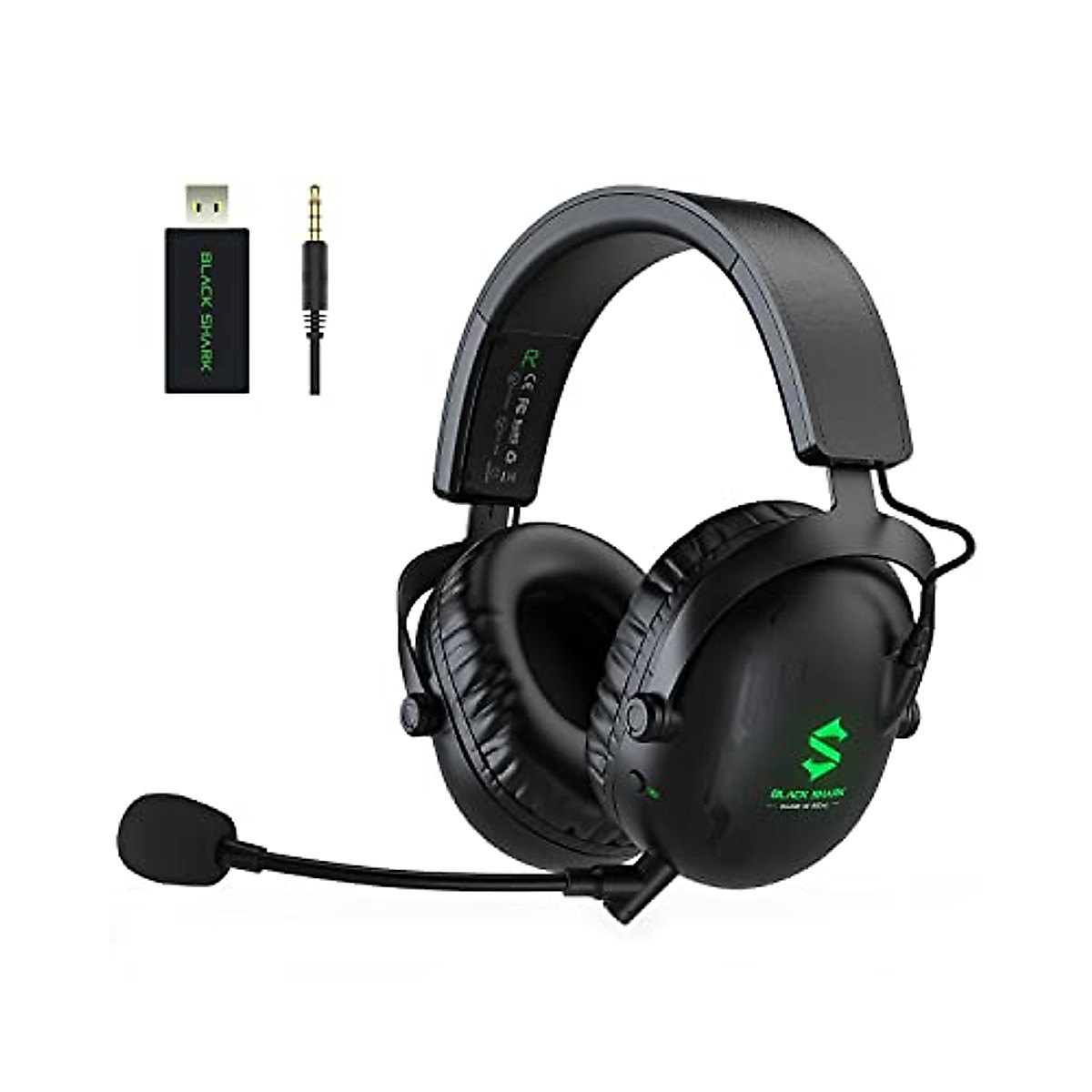 Black Shark 2.4Ghz Wireless Gaming Headset for PC PS4 PS5 Laptops,Over-Ear Bluetooth 5.2 Gaming Headphones with Detachable Ultra-Clear Microphone,60 Hours Playtime, 3.5mm Wired Mode for Xbox Series