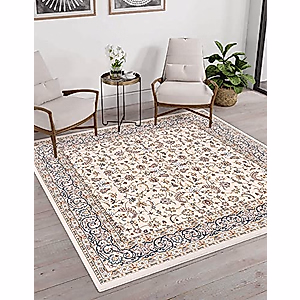 Unique Loom Narenj Collection Area Rug - Leeds (10' Square, Ivory/Blue)